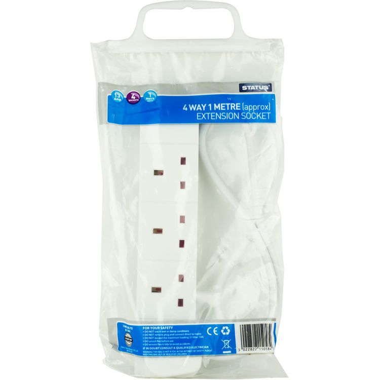 Buy STATUS 4 Gang 1M 13A White Extension Lead from £4.99